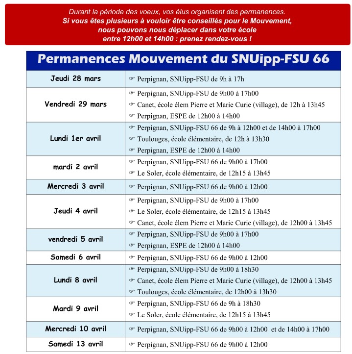 PERMANENCES MOUVEMENT - SNUipp-FSU